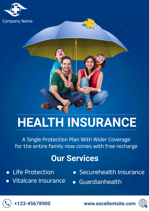 Blue Professional Health Insurance A4 Template | PosterMyWall