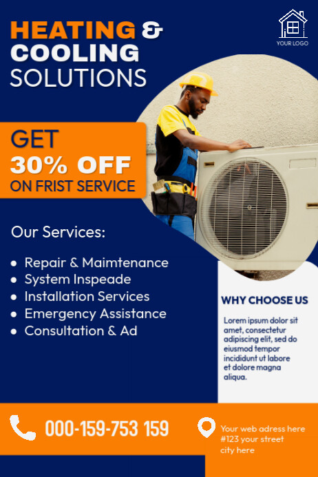 Blue Professional Heating Cooling Solutions Poster Template | PosterMyWall