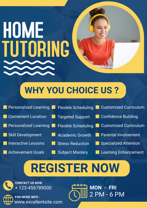 Blue Professional Home Tutoring A4 Template | PosterMyWall