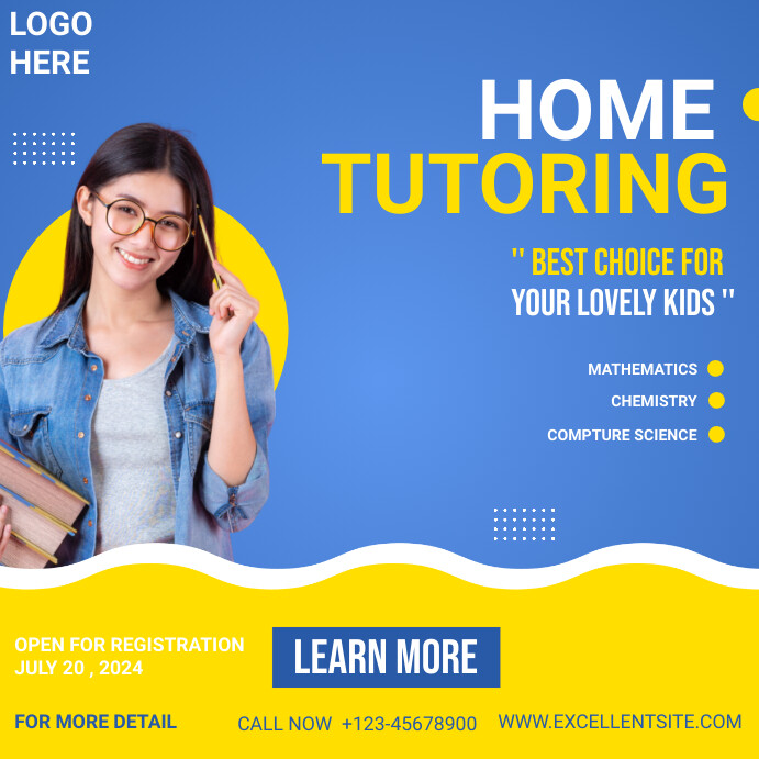 Blue Professional Home Tutoring Instagram Po Template | PosterMyWall