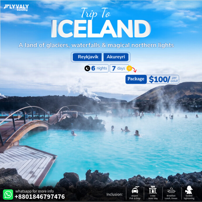 Copy of Blue Professional Iceland Tour Package Ads Design Template ...