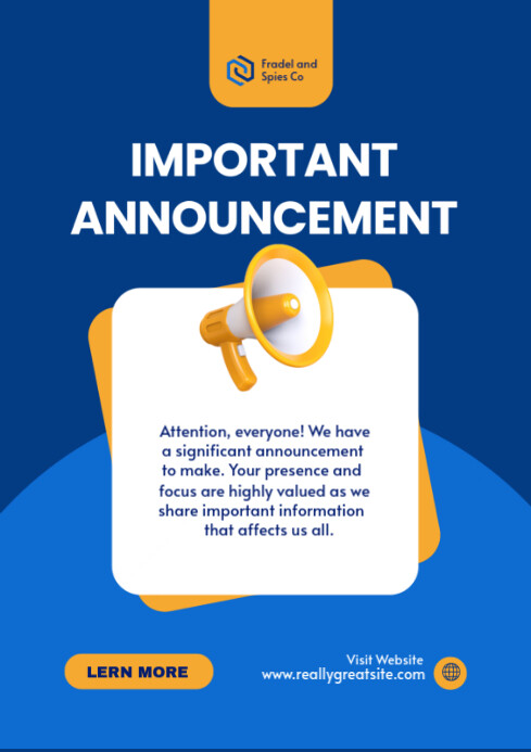 Blue Professional Important Announcement Post A4 Template | PosterMyWall