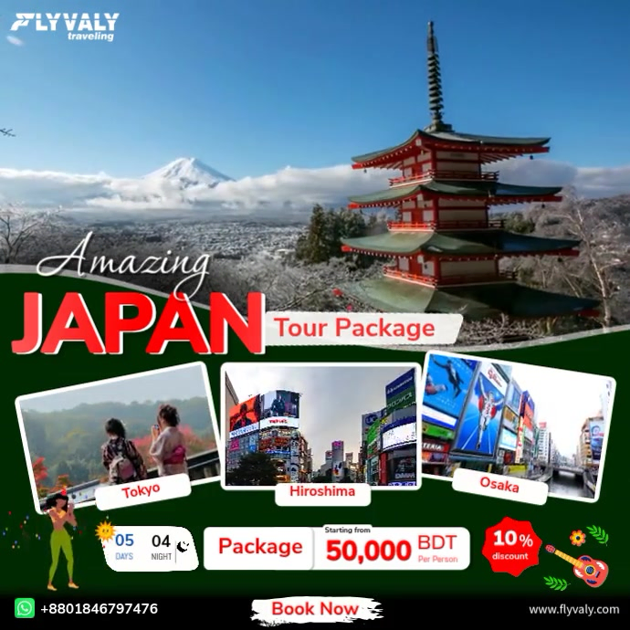 Blue Professional Japan Tour Package Ads Design Template Instagram Post ...