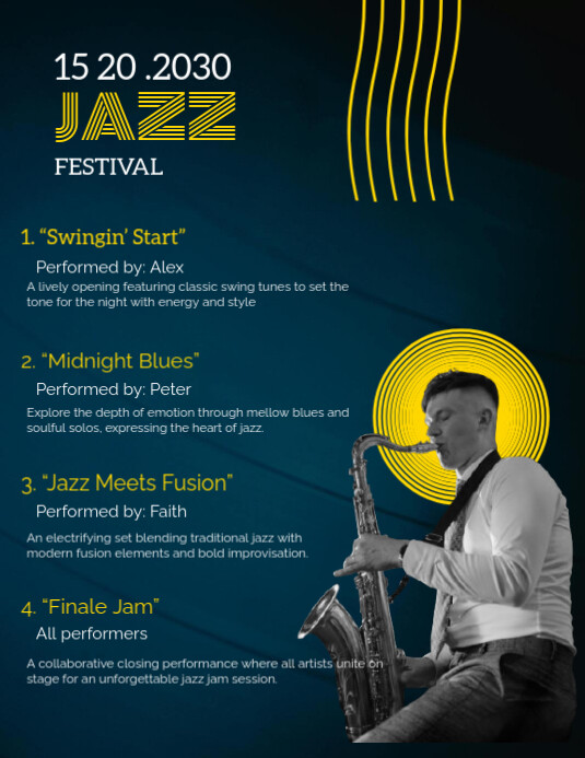 Plantilla de Blue Professional Jazz Festival Flyer (us Letter ...