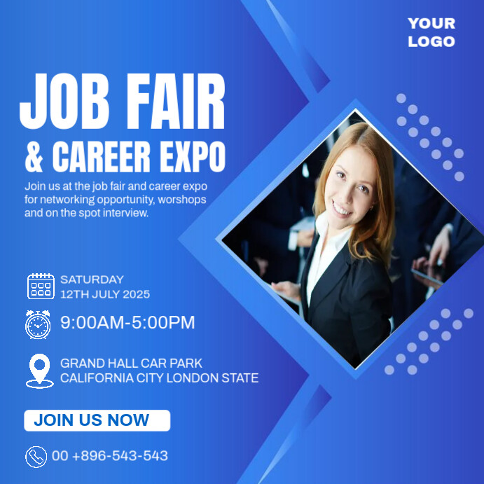 Blue Professional Job Fair & Career Invitation Template Instagram Post ...