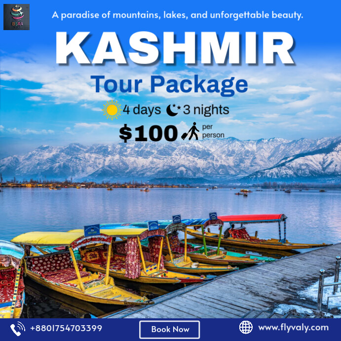 Blue Professional Kashmir Tour Package Design Template Instagram Post ...