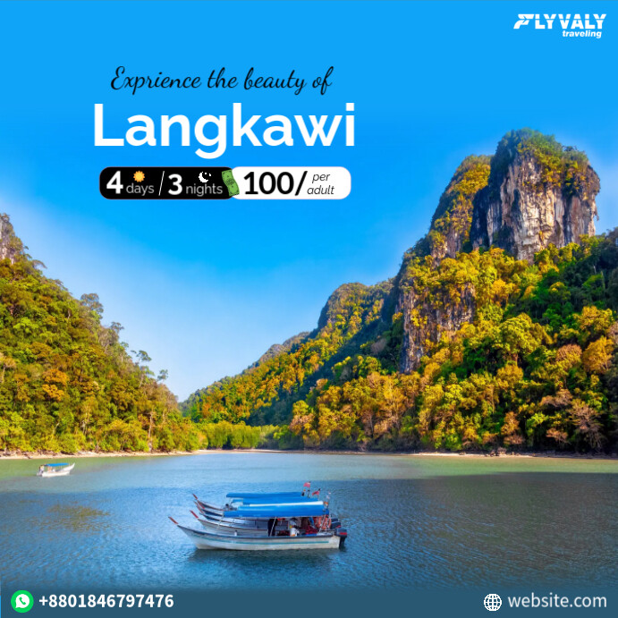 Blue Professional Langkawi Tour Package Ads Design Template Instagram ...