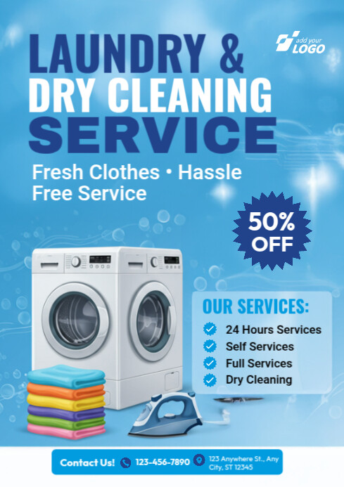 Blue Professional Laundry Services Flyer Template A4 | PosterMyWall