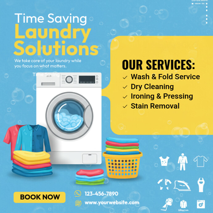 Blue Professional Laundry Services Flyer Template Instagram Post ...