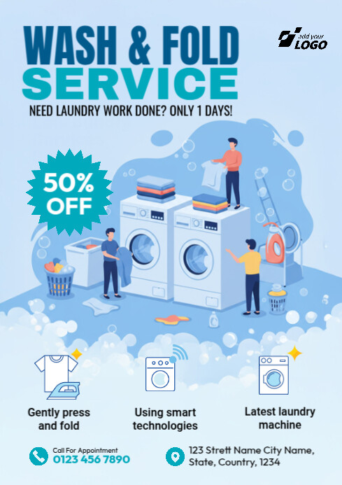 Blue Professional Laundry Services Flyer Template A4 | PosterMyWall