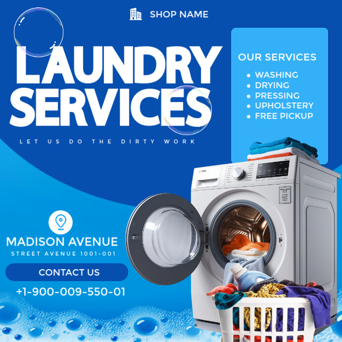 Blue Professional Laundry Services Instagram Post Template | PosterMyWall