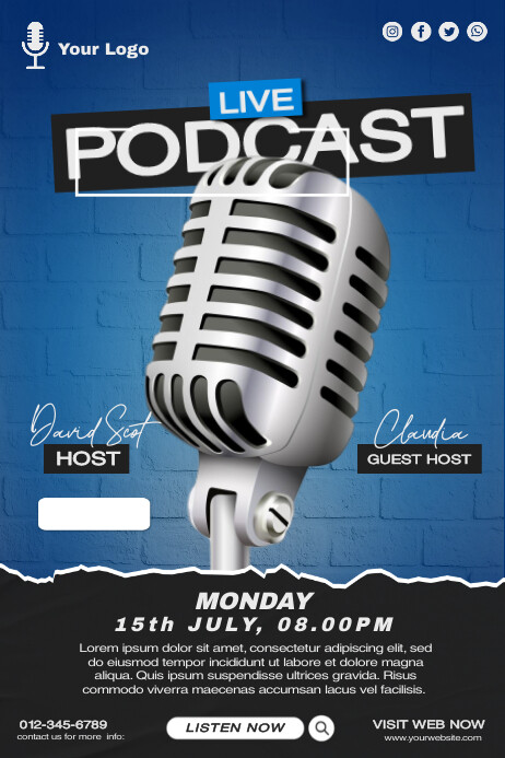 Blue Professional Live Podcast Poster Template | PosterMyWall