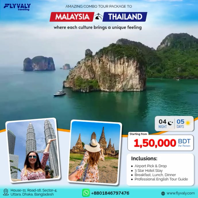 Modèle Blue Professional Malaysia Thailand Combo Tour Package Ads ...