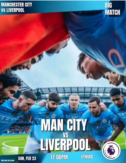 Blue Professional Manchester City Vs Liverpool Big Sunday Flyer (us ...