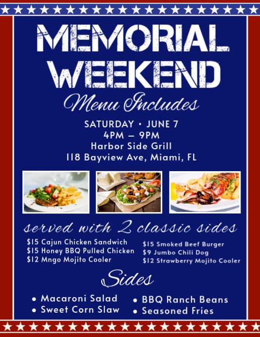 Memorial Weekend Bbq Menu Template | PosterMyWall