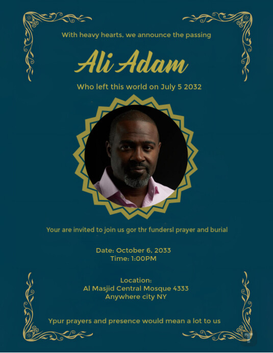Blue Professional Muslim Burial Invitation Flyer (us Letter) Template ...