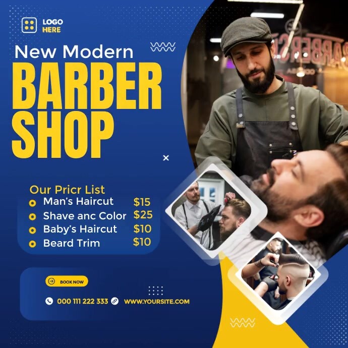 Blue Professional New Modern Barber Shop Ins | PosterMyWall