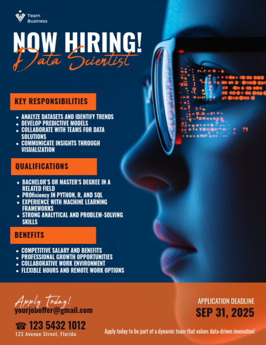 Copy of Blue Professional Now Hiring Data Scientist Flyer (us Letter ...