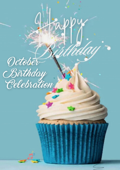 Blue Professional October Birthday Celebration A4 Template | PosterMyWall