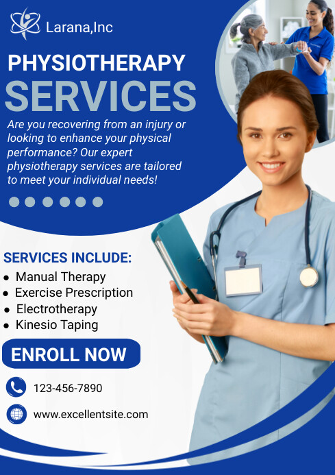 Blue Professional Physiotherapy A4 Template | PosterMyWall