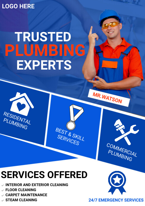 Blue Professional Plumbing Services A4 Template | PosterMyWall