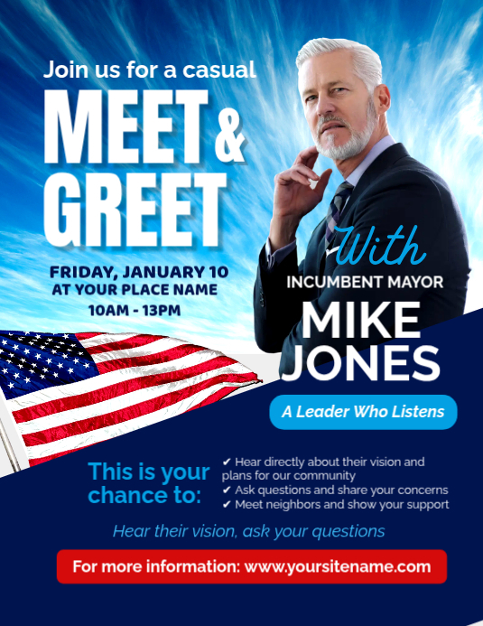 Blue Professional Political Candidate Meet & Greet Flyer (us Letter ...