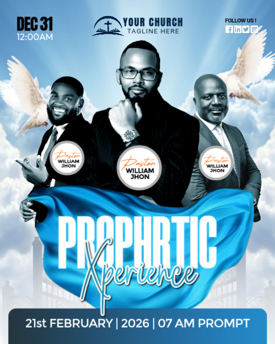 Blue Professional Pray Church Service Instagram Portrait Template ...