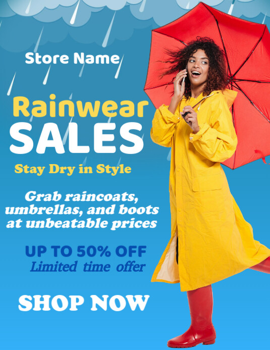 Blue Professional Rainwear Sales Flyer (us Letter) Template | PosterMyWall