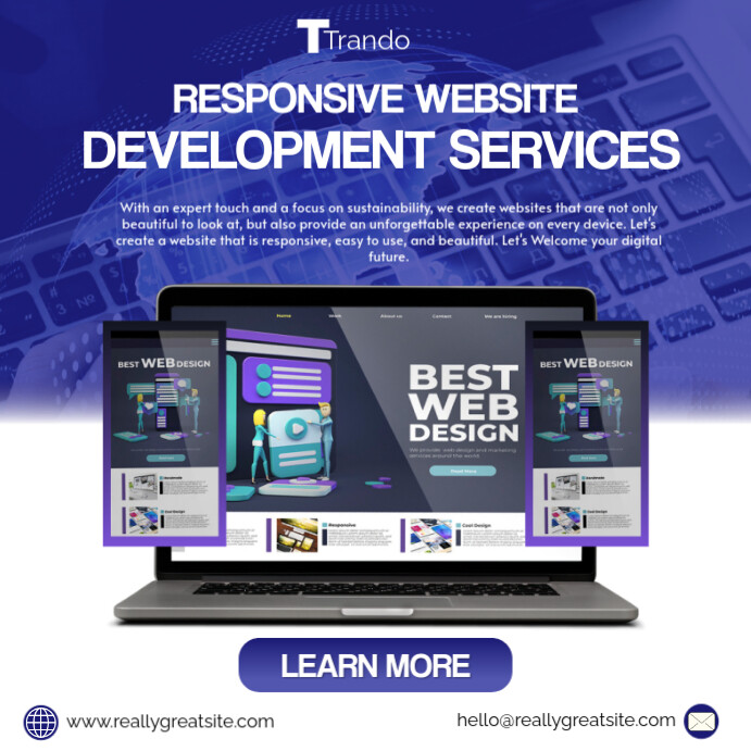 Modèle Blue Professional Responsive Website Development Services Instagram Post | PosterMyWall