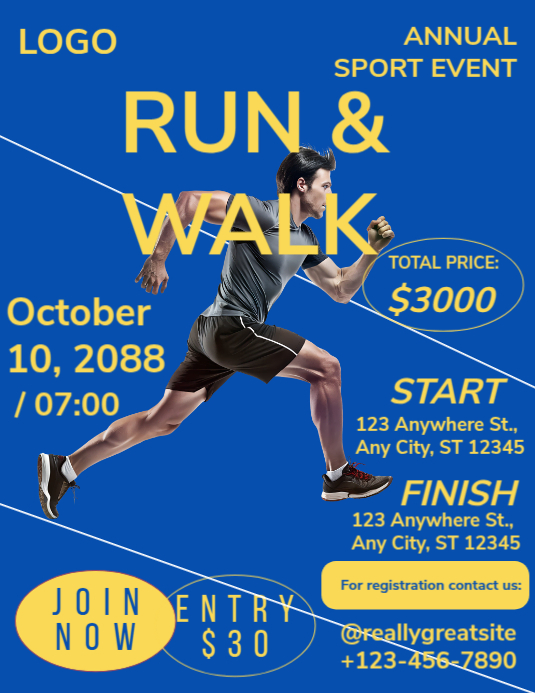 Blue Professional Run & Walk Flyer (us Letter) Template | PosterMyWall