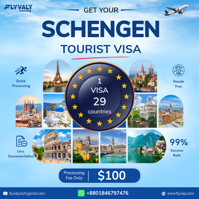 Blue Professional Schengen Visa Poster Design Template Instagram Post ...