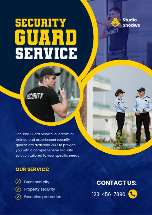 Blue Professional Security Guard Service A4 Template | PosterMyWall