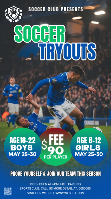 Blue Professional Soccer Tryouts Instagram Story Template | PosterMyWall
