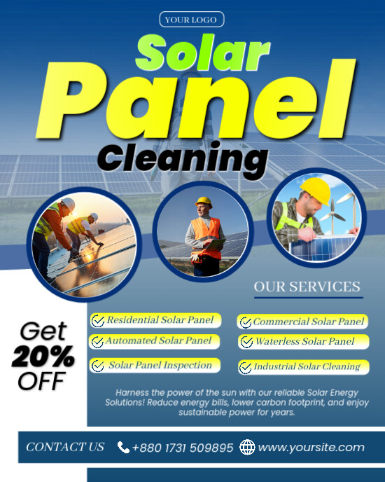 Copy of Blue Professional Solar Panel Cleaning Instagram Portrait ...