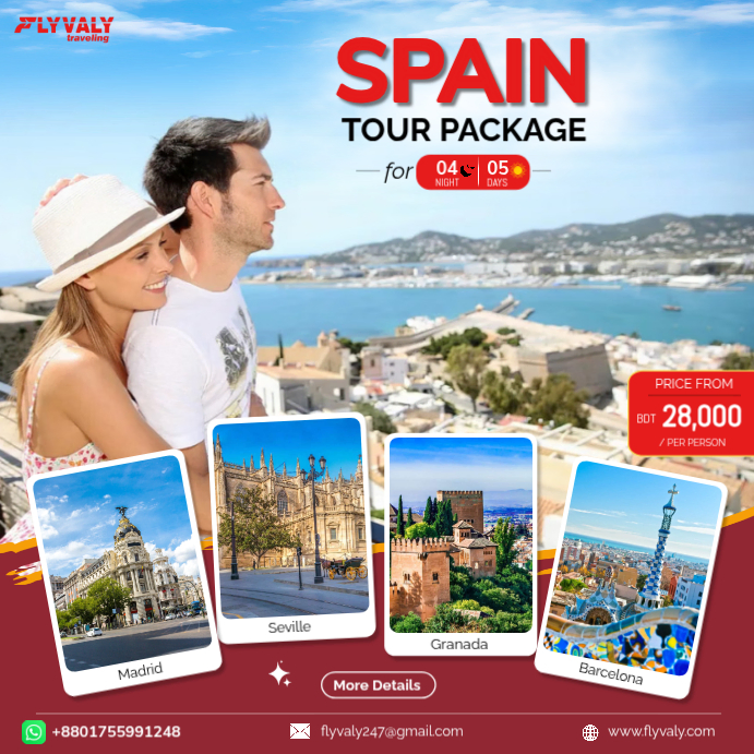 Blue Professional Spain Tour Package Ads Design Template Instagram Post ...