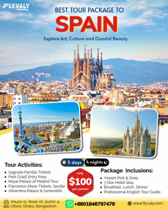 Blue Professional Spain Tour Package Ads Design Template Instagram ...