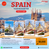 Blue Professional Spain Tour Package Ads Design Template Instagram Post ...
