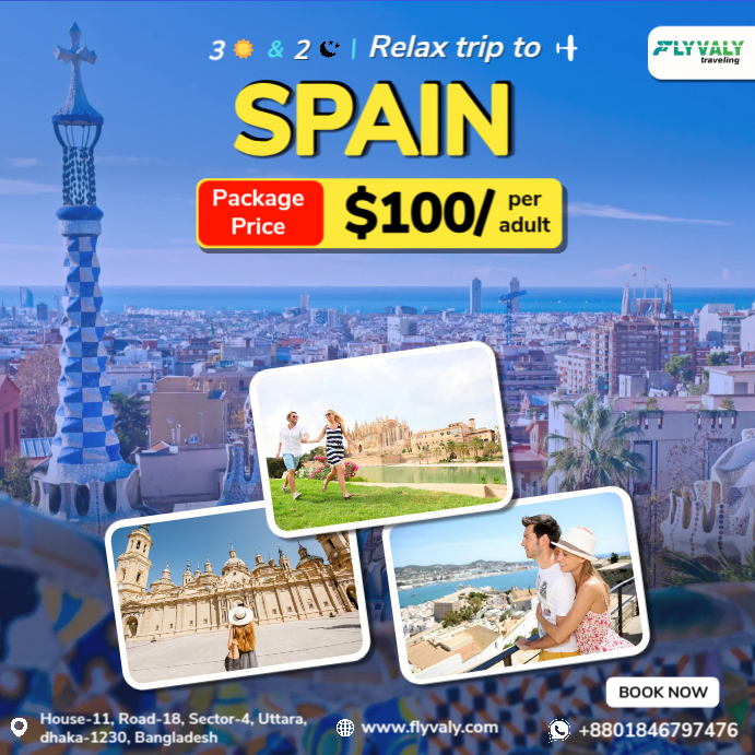 Blue Professional Spain Tour Package Ads Template Instagram Post ...