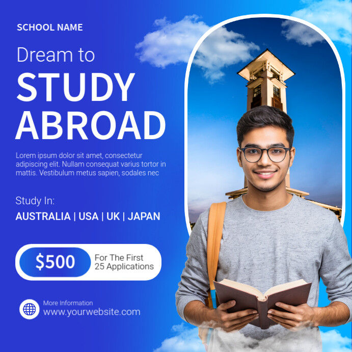 Blue Professional Study Abroad Instagram Post Template | PosterMyWall