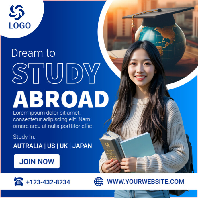 Blue Professional Study Abrod Instagram Post Template | PosterMyWall