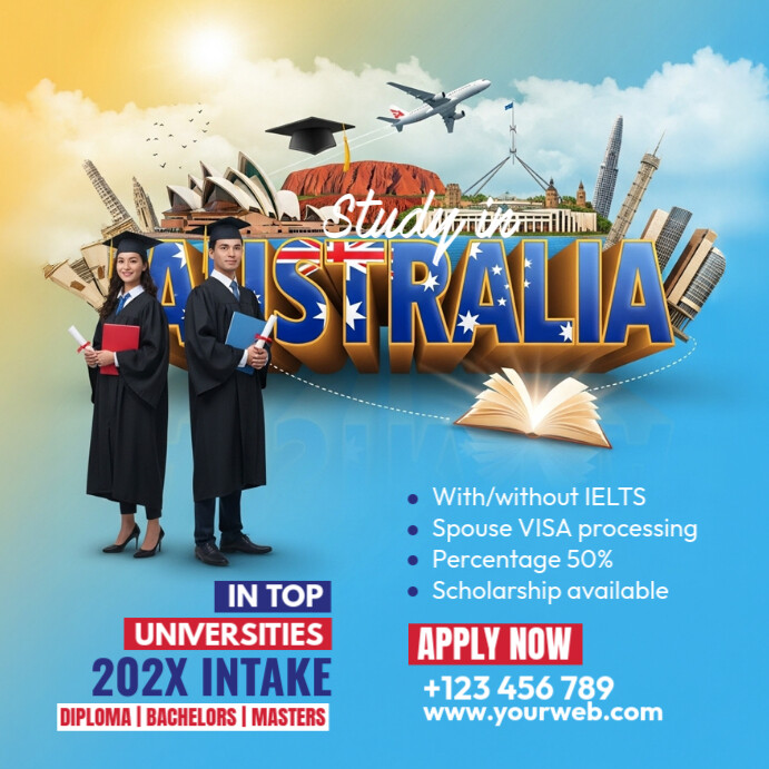 Copy of Blue Professional Study In Australia Ad Instagram Post | PosterMyWall