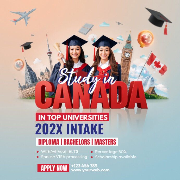 Blue Professional Study In Canada Ad Instagram Post Template | PosterMyWall