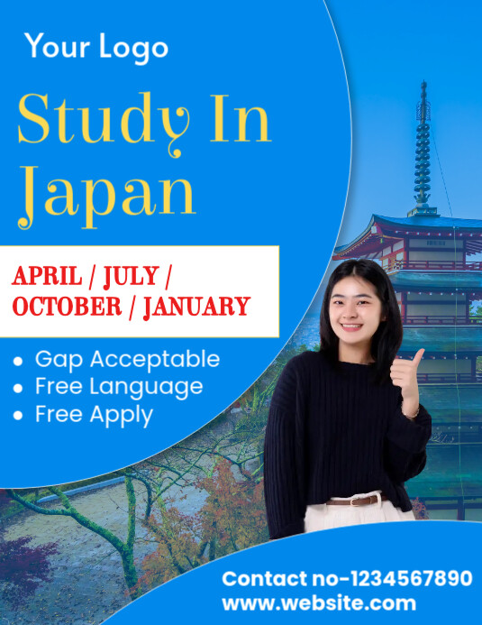 Blue Professional Study In Japan Flyer (us Letter) Template | PosterMyWall