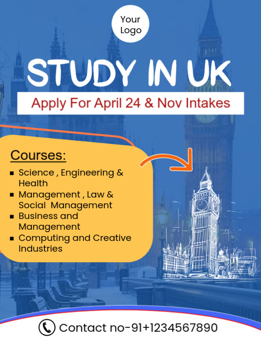 Blue Professional Study In Uk Flyer (us Letter) Template | PosterMyWall