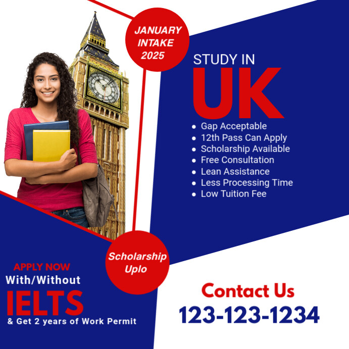Blue Professional Study In Uk Instagram Post Template | PosterMyWall