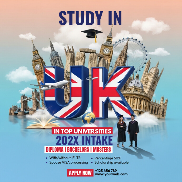 Copy of Blue Professional Study In Uk Instagram Post | PosterMyWall
