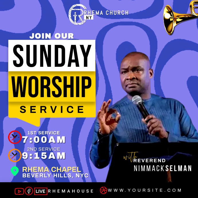 Blue Professional Sunday Worship Service Template | PosterMyWall