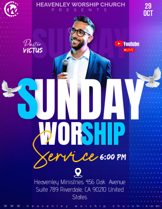 Blue Professional Sunday Worship Service Flyer (us Letter) Template ...