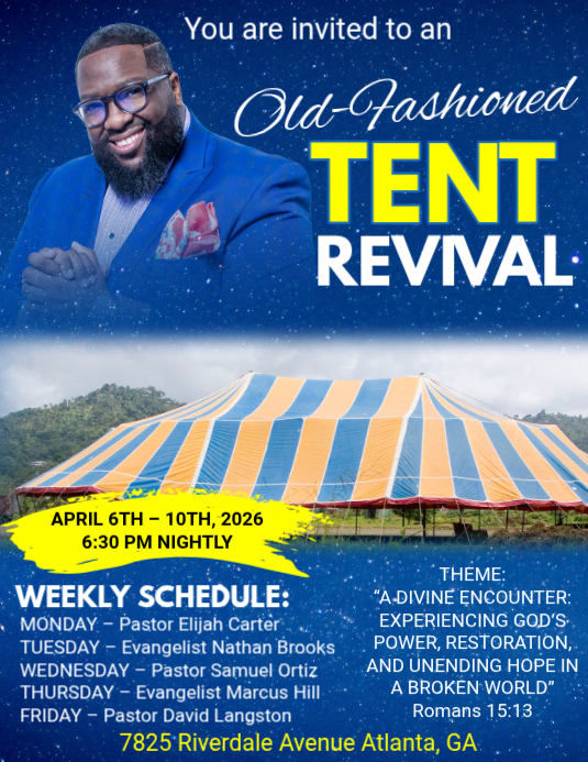 Blue Professional Tent Revival Event Flyer Template | PosterMyWall