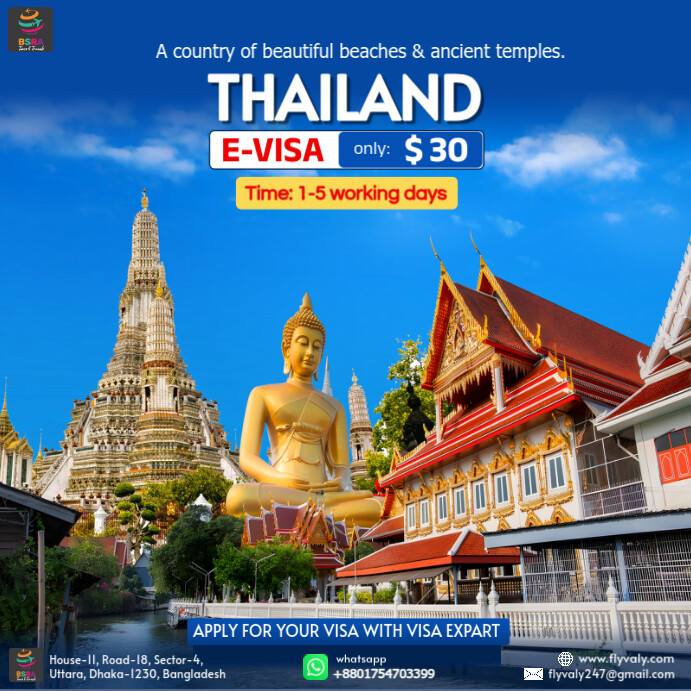 Blue Professional Thailand E-visa Ads Design Template Instagram Post ...